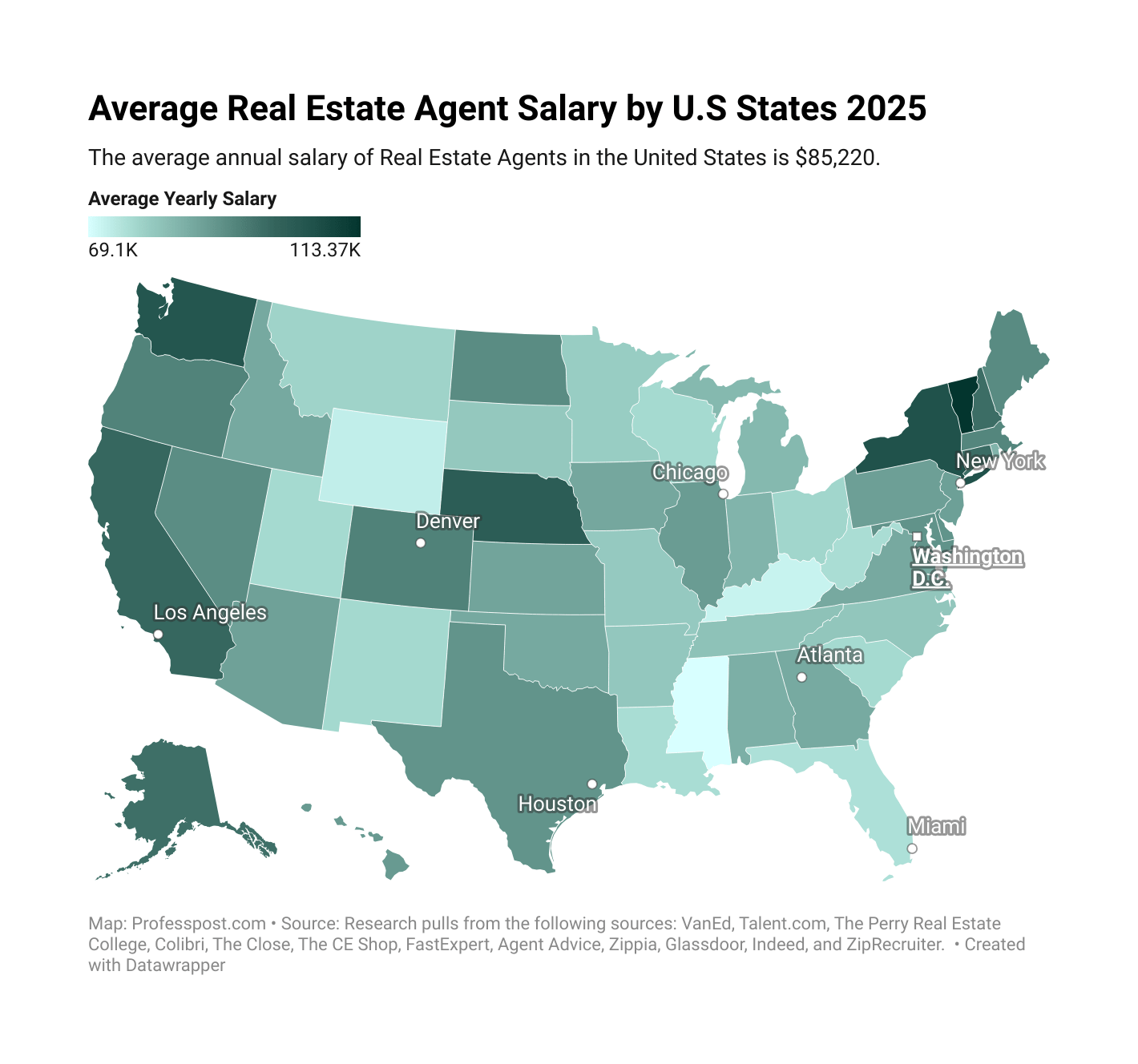 Average Real Estate Agent Salary by U.S States 2025 - ProfessPost